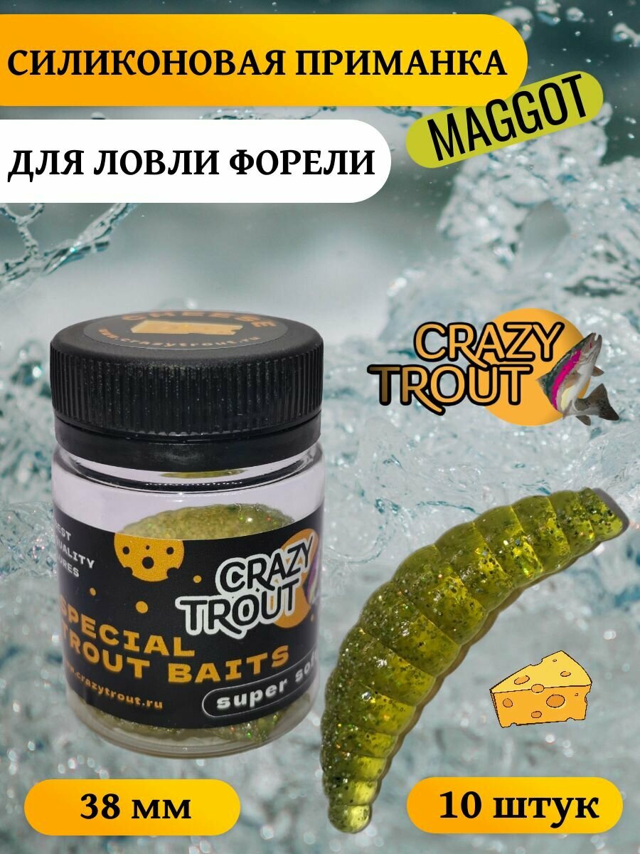 CRAZY TROUT / Силиконовая приманка для ловли форели MAGGOT фиеста