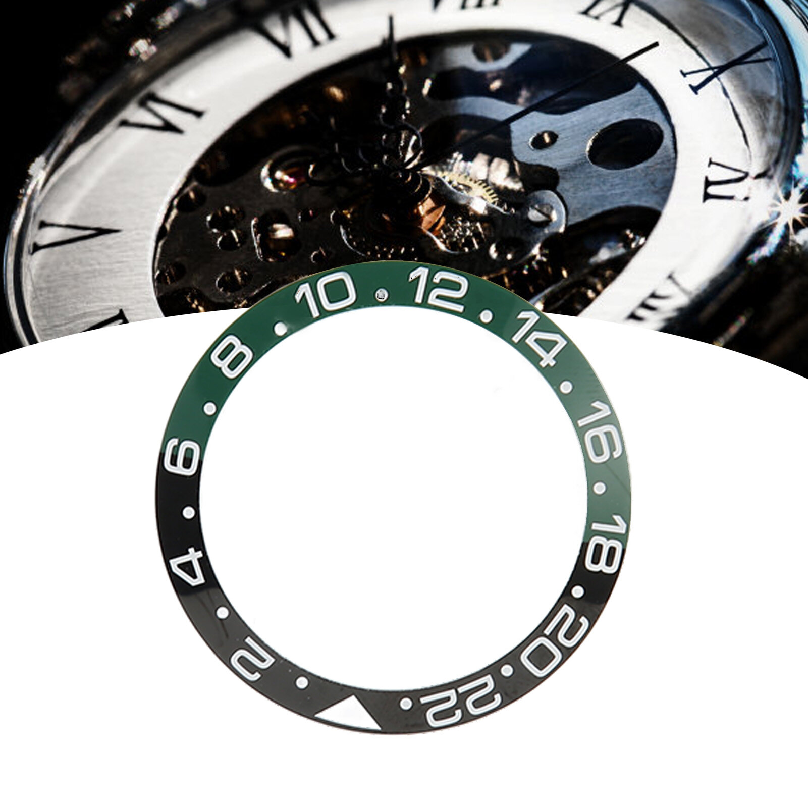 Кольцо-вставка безеля для часов GMT, диаметр 38 мм, черное, зеленое основание, белый керамический безель с символами, вставка-кольцо