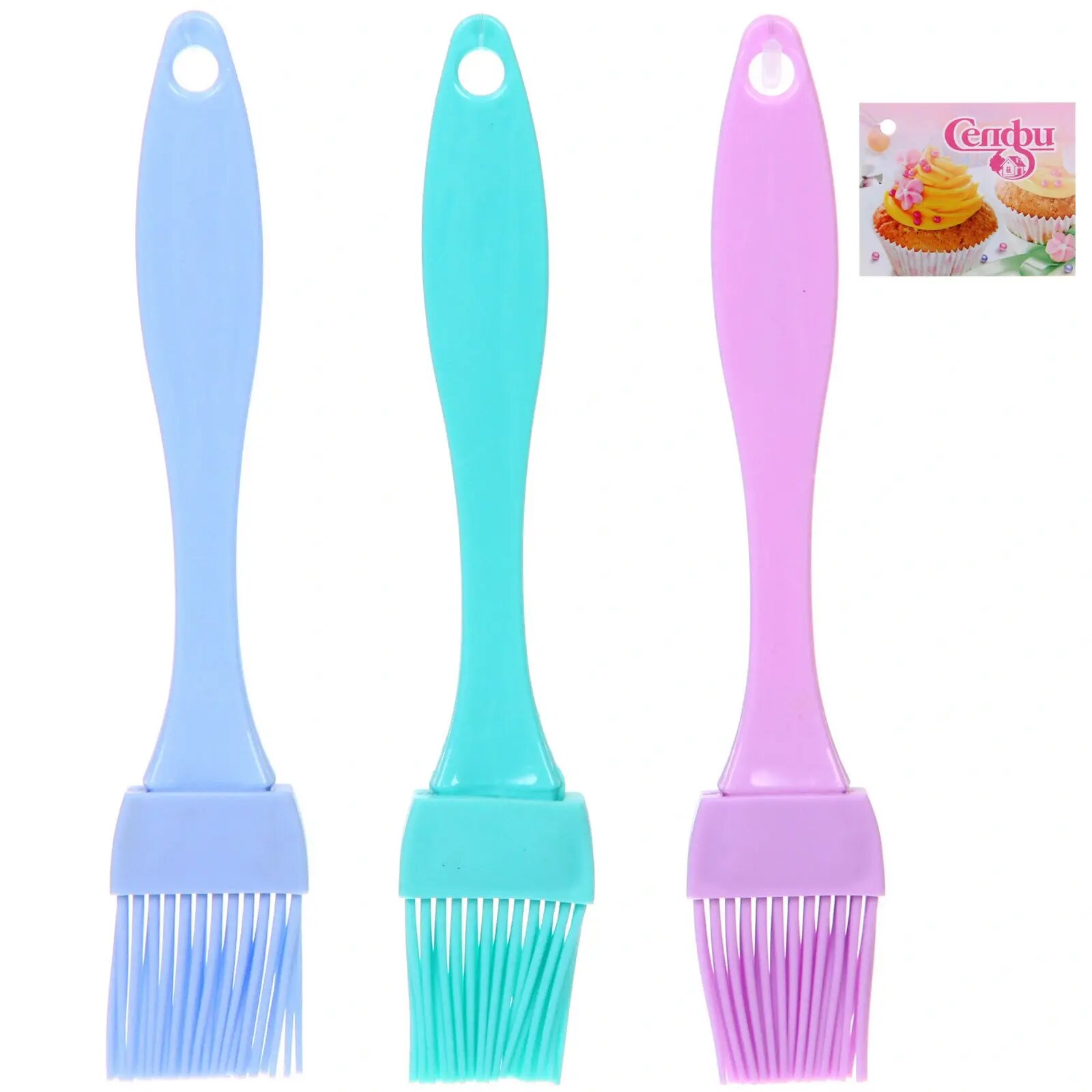 Кисточка силиконовая для выпечки 16х3 см, микс цветов, 1 штука, удобная ручка