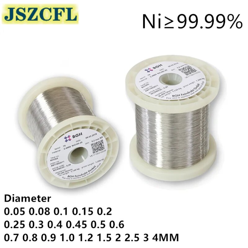 Провод никелевый Ni 99.99% 0.05/0.1/0.2/0.25/0.3/0.4/0.6/0.8/1/2/3/4 мм 1 метр 0.1X1000MM