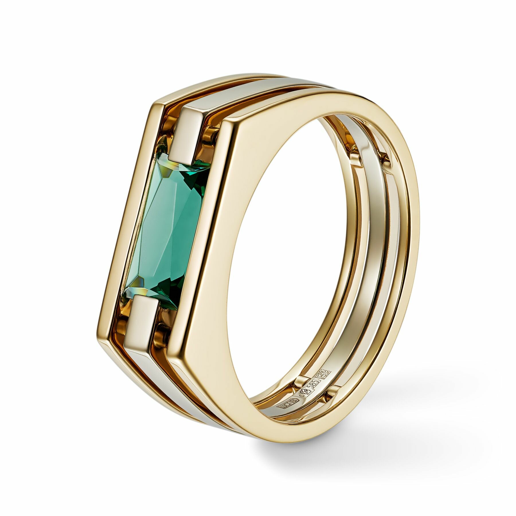 Печатка, комбинированное, желтое золото, 585 проба, турмалин синтетический