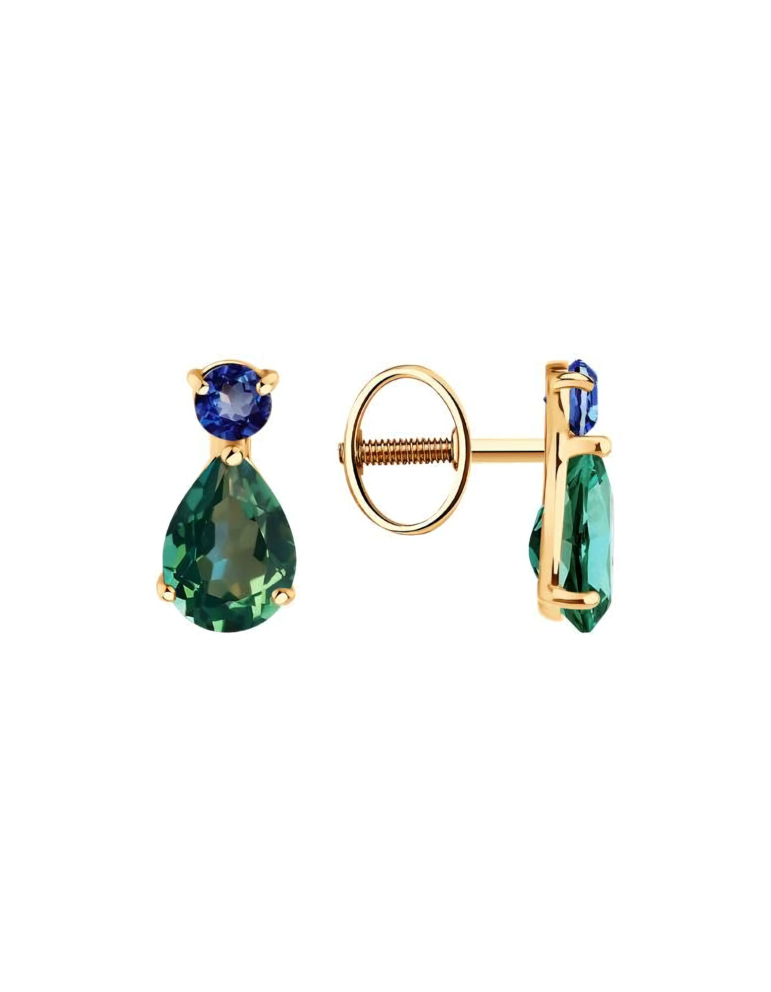 Серьги пусеты, красное золото, 585 проба, сапфир