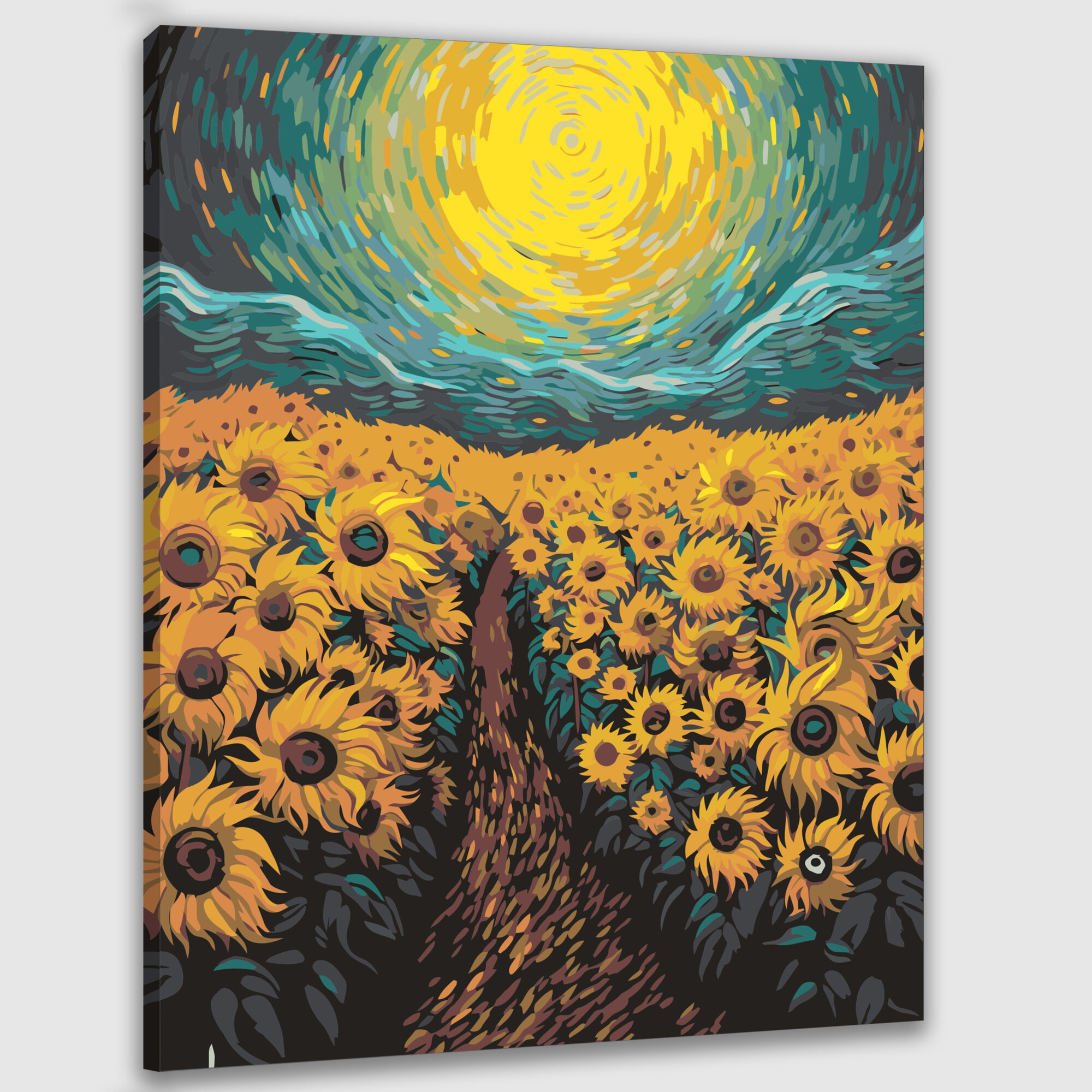 Картина по номерам 40x50 см, поле, подсолнухи, желтый, цвет, сюжет, Ван Гог, яркий, горизонт, радость, жизненная сила