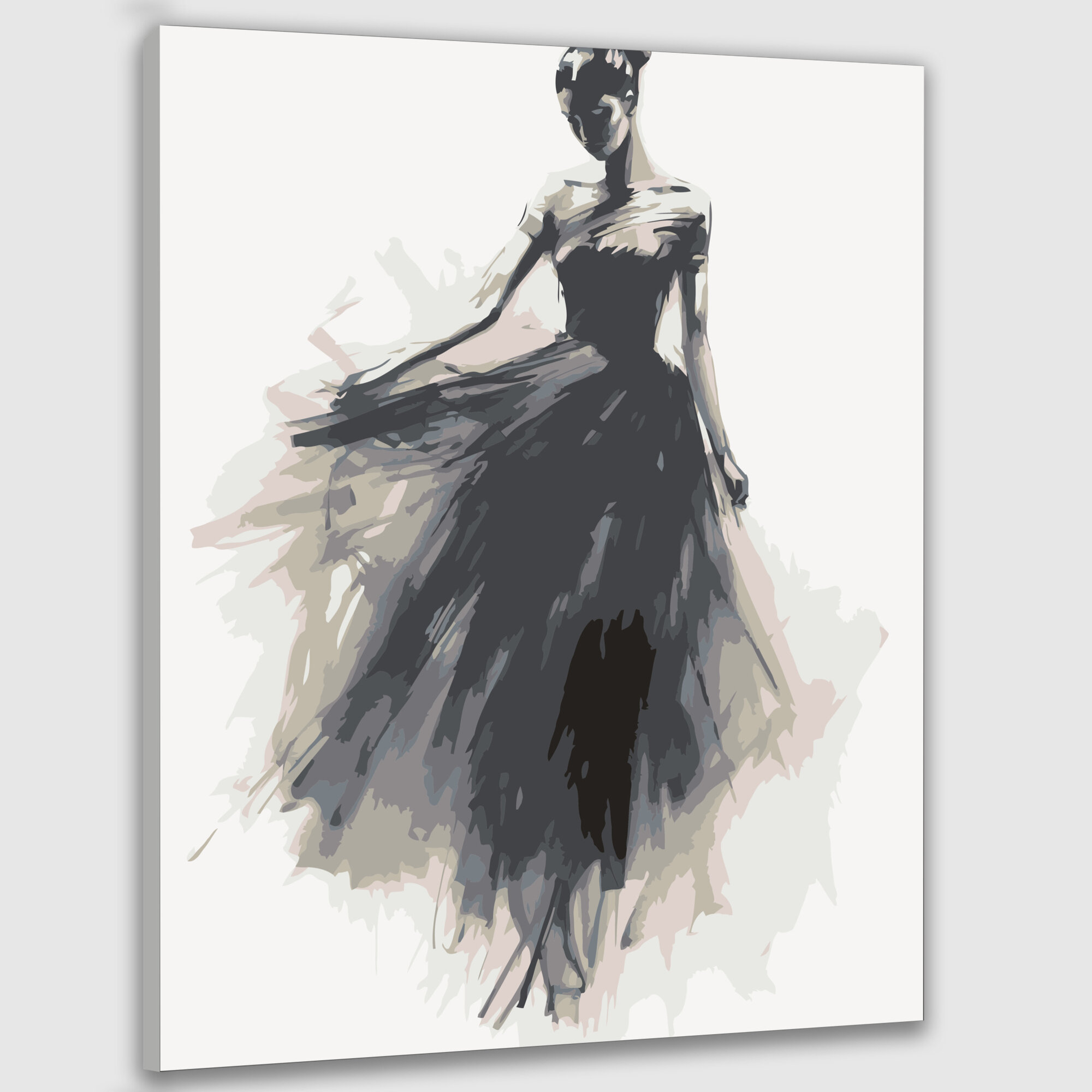 Картина по номерам 40x50 см, балерина, уголь, набросок, грация, поза, элегантность, плавность, штрихи, глубина