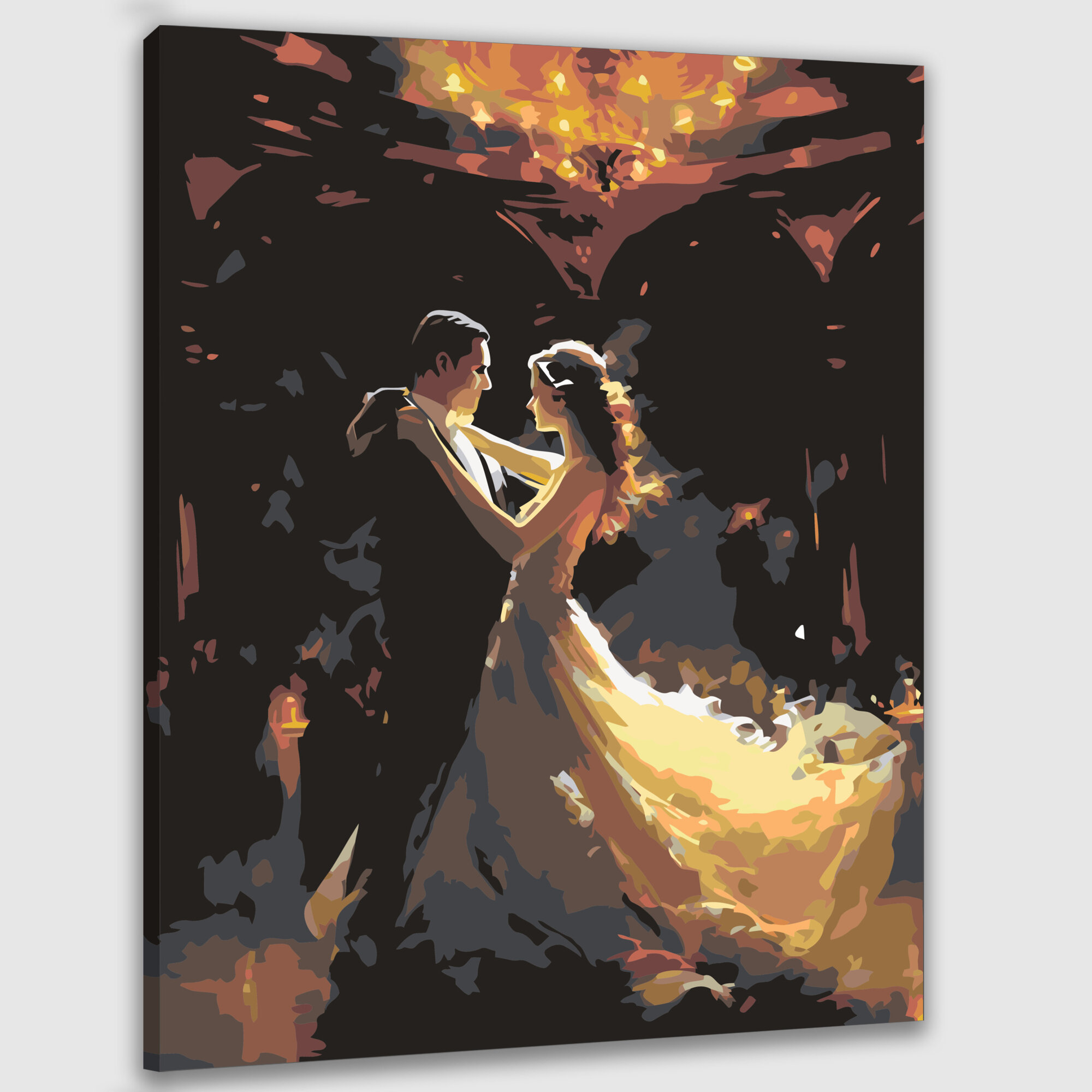 Картина по номерам 40x50 см, цифровая картина, бальный танец, танцоры, грациозные движения, струящиеся платья, тени