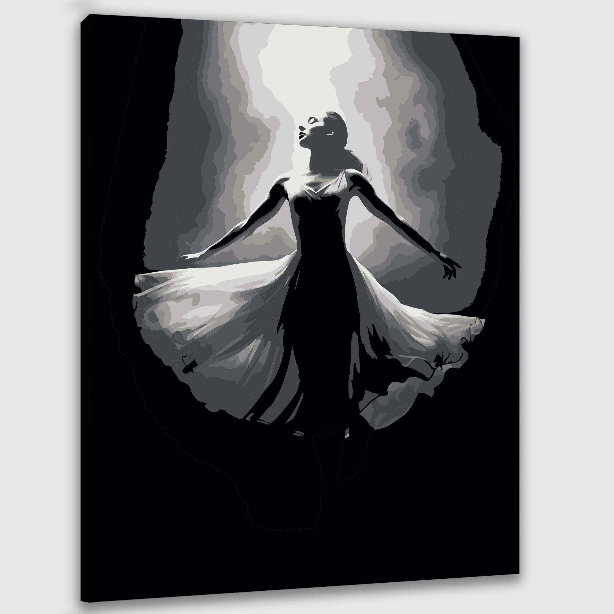 Картина по номерам 40x50 см, балерина, поза, прыжок, гравитация, черно-белое, контраст, формы, экспрессия, освещение