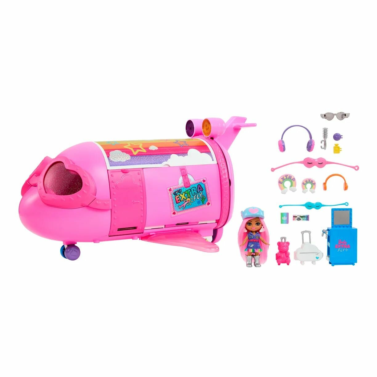 Игровой набор Barbie "Розовый самолет", кукла 14 см, аксессуары, 3+, розовый