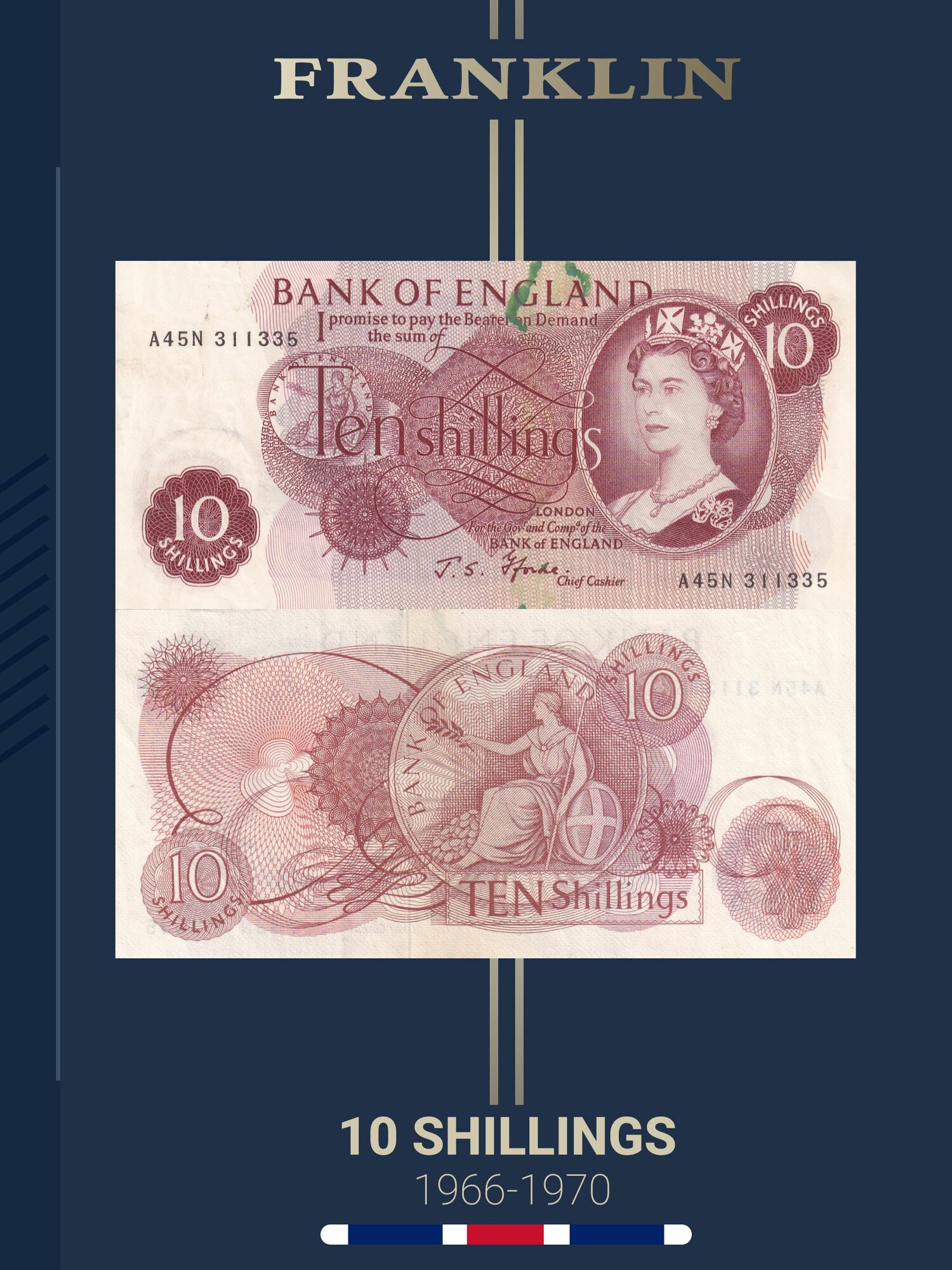 Банкнота Великобритания 10 шиллингов TEN SHILLINGS 1966-1970 (VF) Pick 373c.3