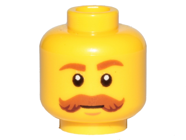 Minifigure, Head Dark Orange Eyebrows and Bushy Moustache Pattern, 3626pb1564 Yellow N