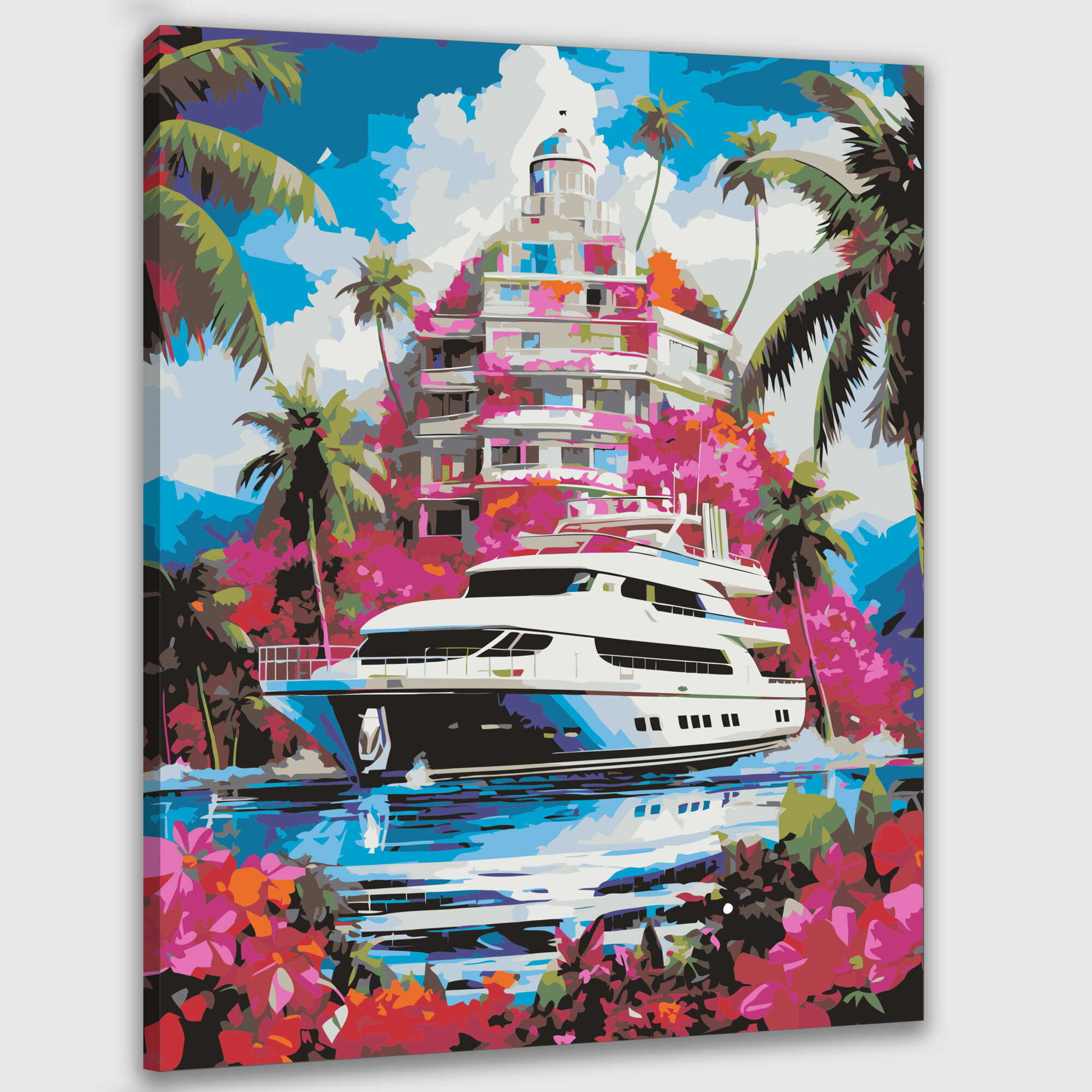 Картина по номерам 40x50 см, яхта, особняк, сад, сумка, богатство, успех, культура, коллаж, техника