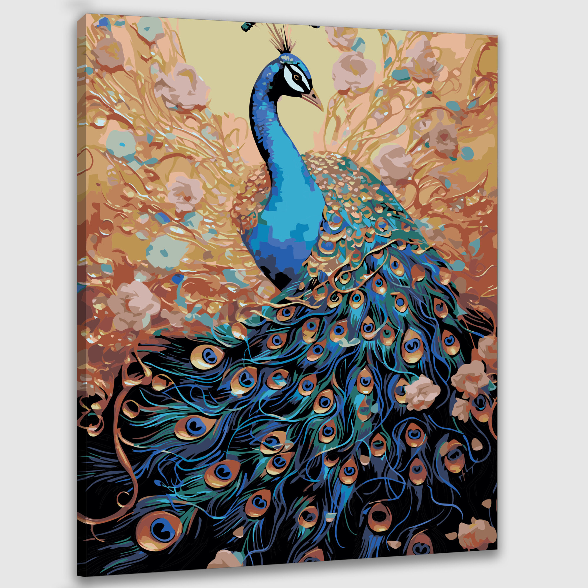 Картина по номерам 40x50 см, павлин, радужные перья, дикая элегантность, акриловые краски, металлические элементы