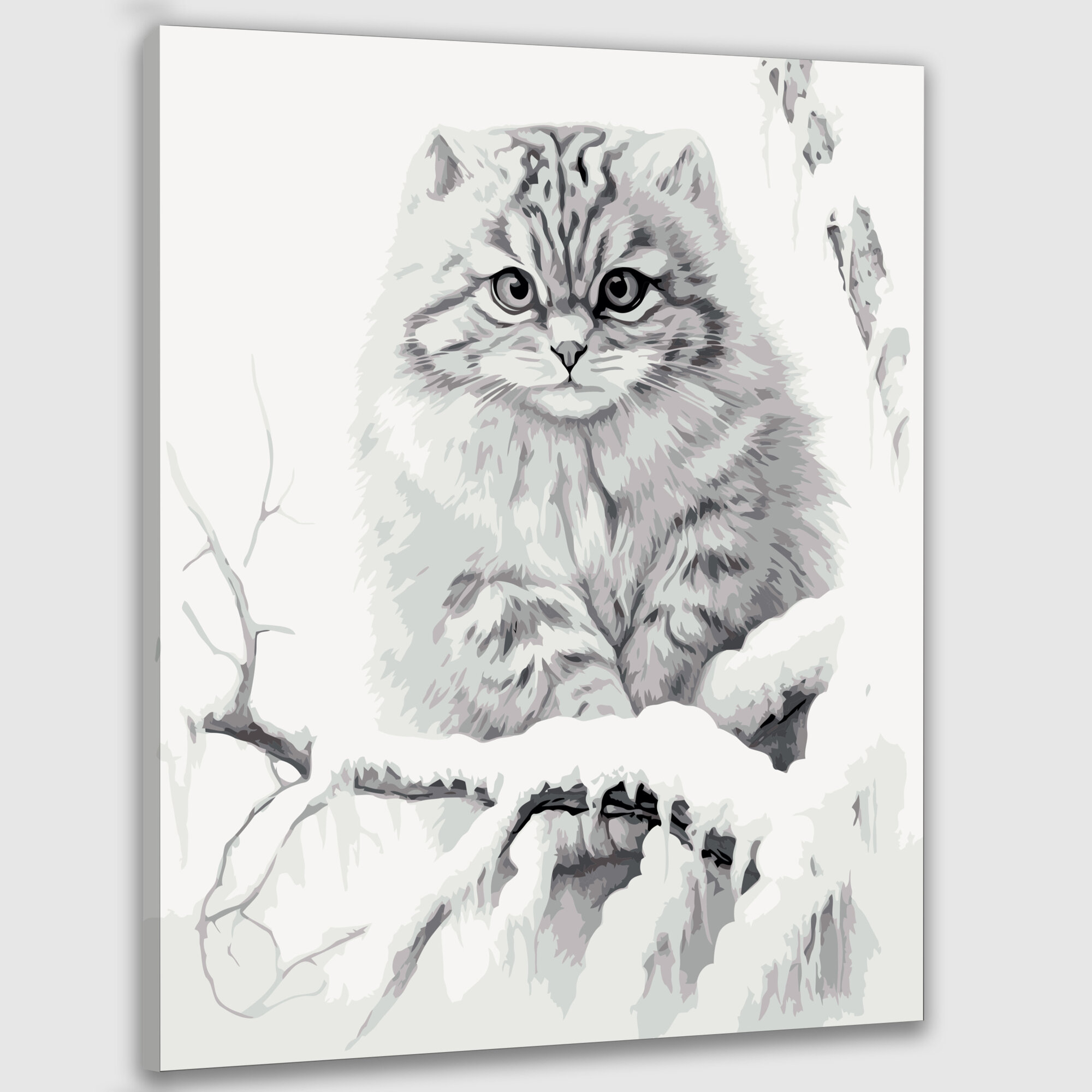 Картина по номерам 40x50 см, манул, графитовый набросок, пушистый мех, заснеженная местность, Сибирь, дикая природа