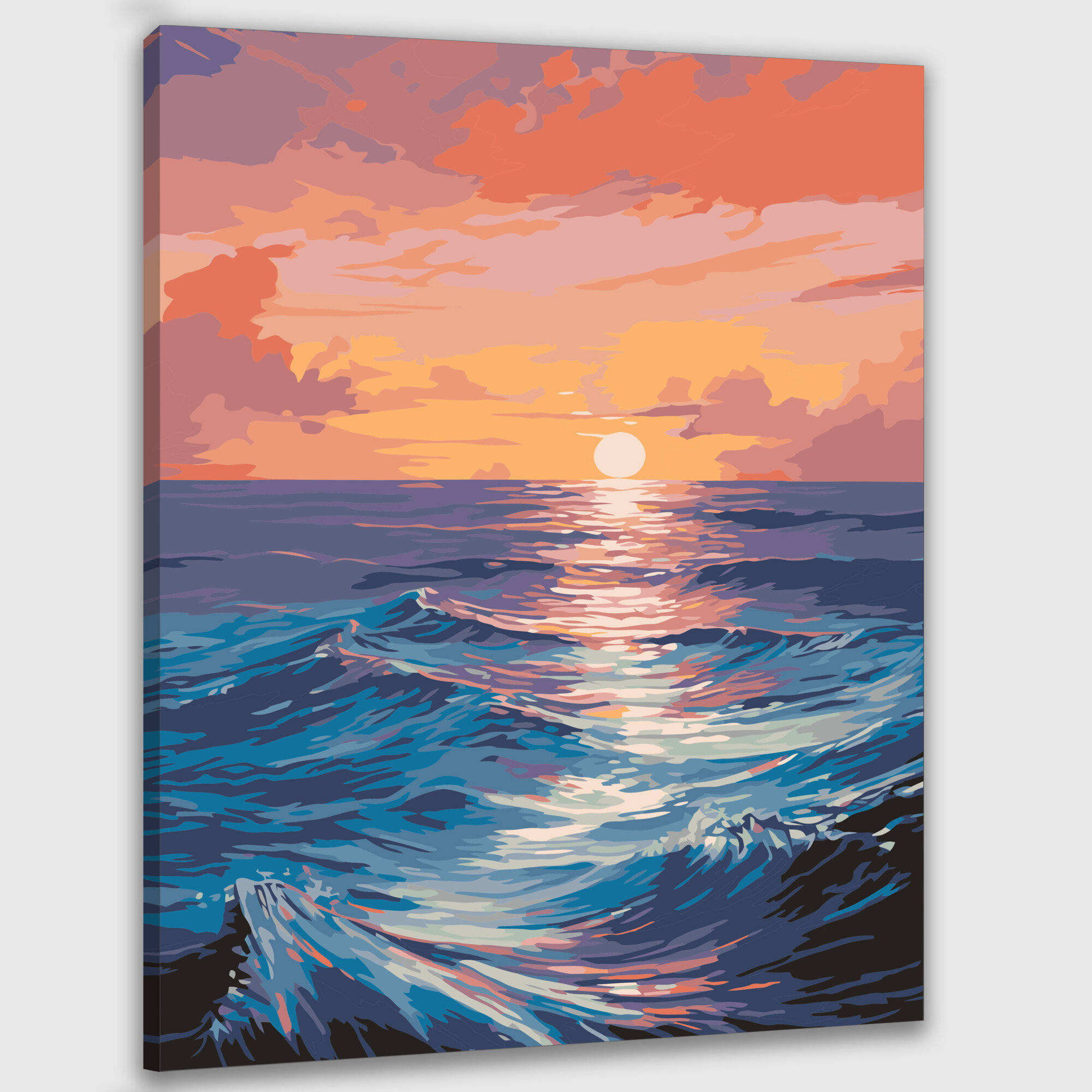 Картина по номерам 40x50 см, акриловая картина, морской пейзаж, закат, небо, вода, оранжевый, синий, воображение