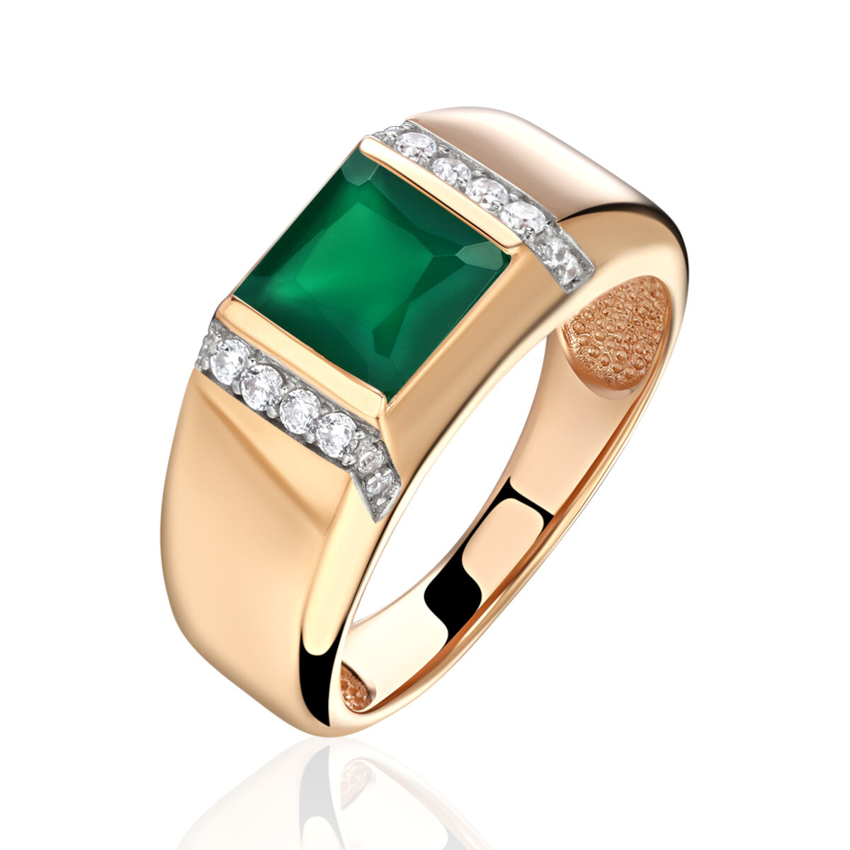 Кольцо, красное золото, 585 проба, родирование, фианит, агат