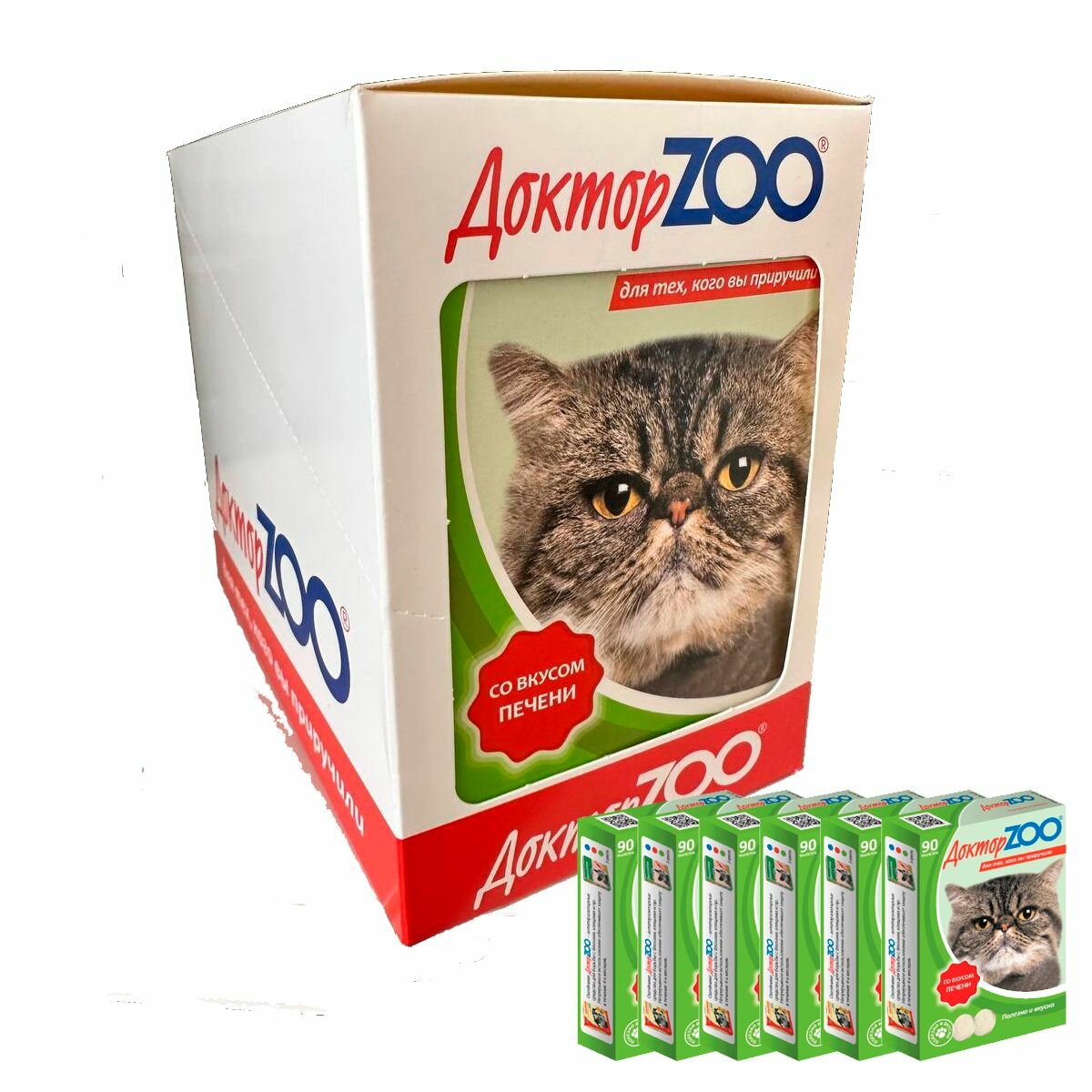 Полезное лакомство для кошек со вкусом печени и биотином, Доктор ZOO, 6 упаковок по 90 табл.