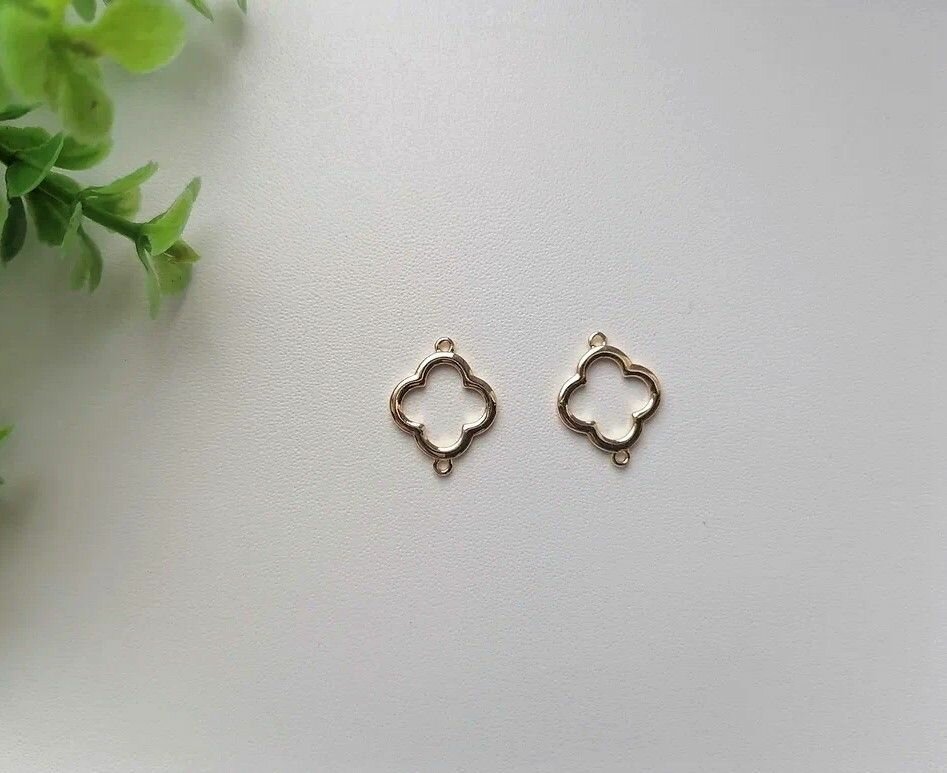 Коннекторы для бижутерии Клевер (2 шт.). Латунь, позолота. Фурнитура для бижутерии Корея