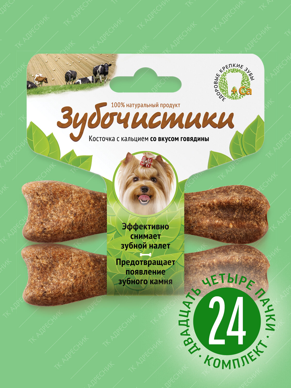 Зубочистики Косточка д/собак до 10кг с кальцием со вкусом Говядины 2шт (24 упак)