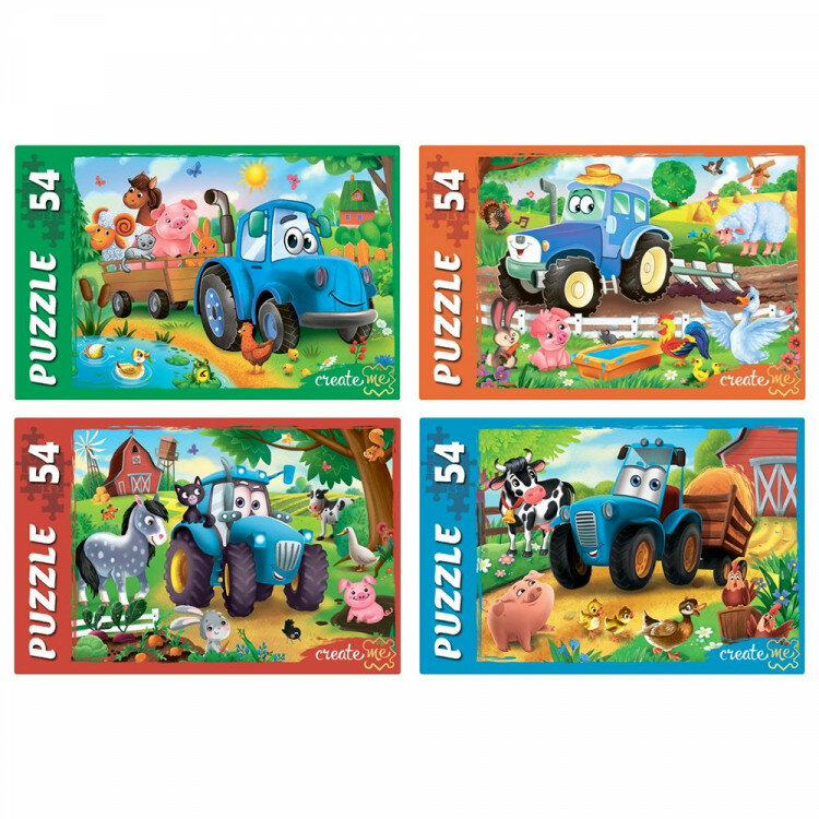 Пазл 54 элемента Веселый трактор №8 (РК) арт. П54-5642. Количество в наборе 4 шт.