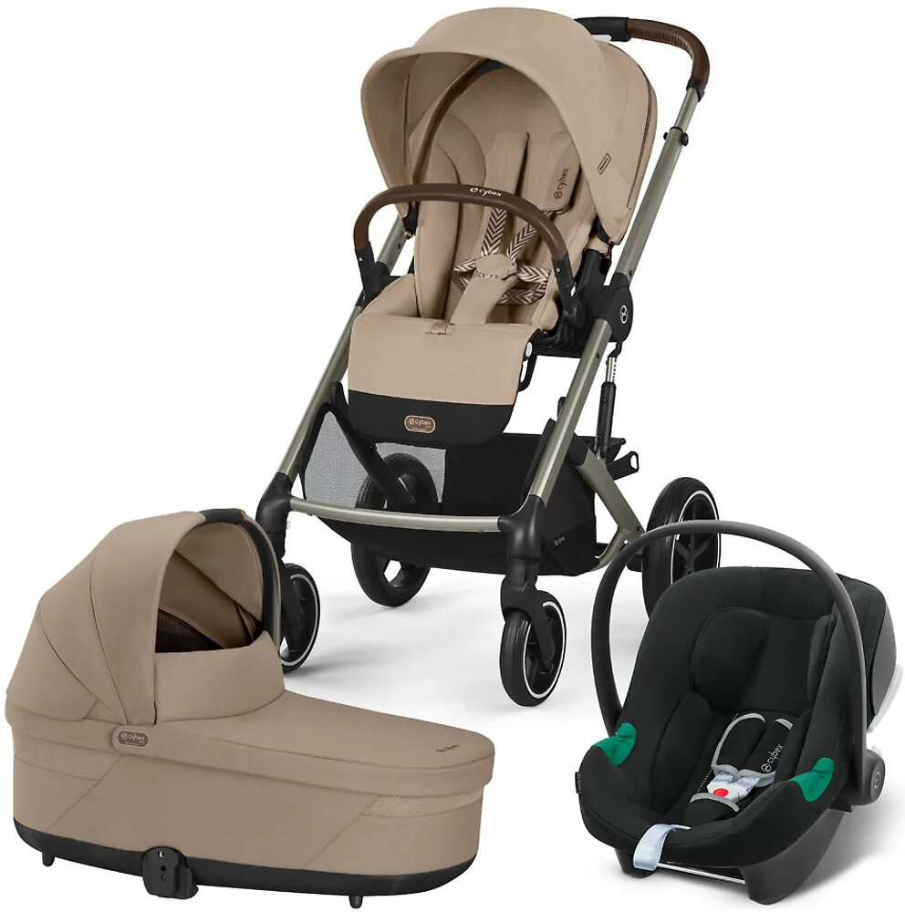 Cybex Balios S LUX travel system 3-в-1 с Aton B2 i-size (Almond Beige 2025 | Volcano Black с дождевиками)