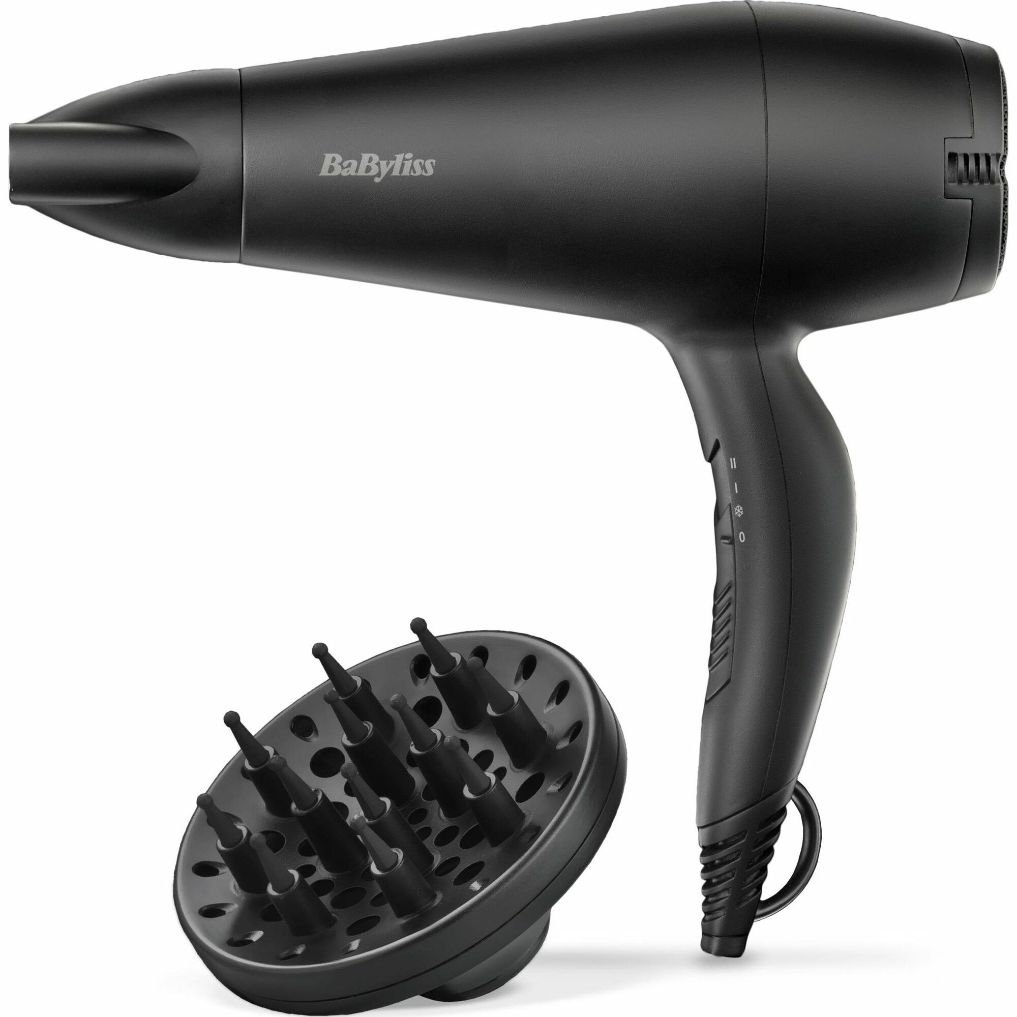 Фен для волос BaByliss D215DE мощный 2000 Вт, профессиональный для укладки волос с концентратором и диффузором, для бережной сушки с функцией холодного обдува