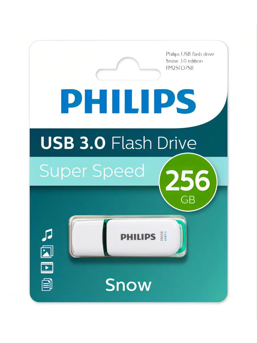 Флеш-накопитель Philips 256 ГБ SNOW USB 3.0 FM25FD75B/97 белый/зеленый — фото 1