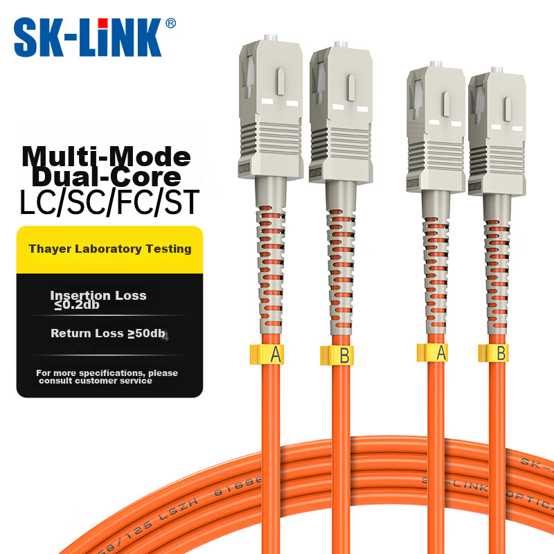 SK-LINK Fiber Optic Patch Cable, SC-SC Gigabit Multi-Mode Dual-Core UPC Fiber Optic Cable, Data Center Transceiver, OM2 Pigtail, 50/125um, Low Smoke Zero Halogen, 1 Meter, SK-TX1GMM