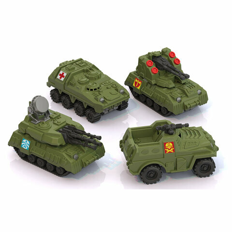 Военные машины игрушечные в наборе, пластиковые, 4 шт, 7x14x30 см, нордпласт, 349/1