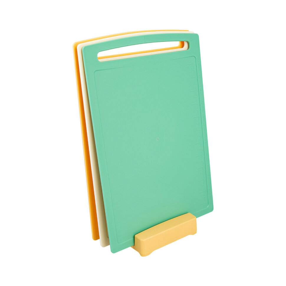 Доска разделочная пластиковая комплект 3 шт. с подставкой, 29х20х4 см, цвет микс, 30803, 433080300, 608200