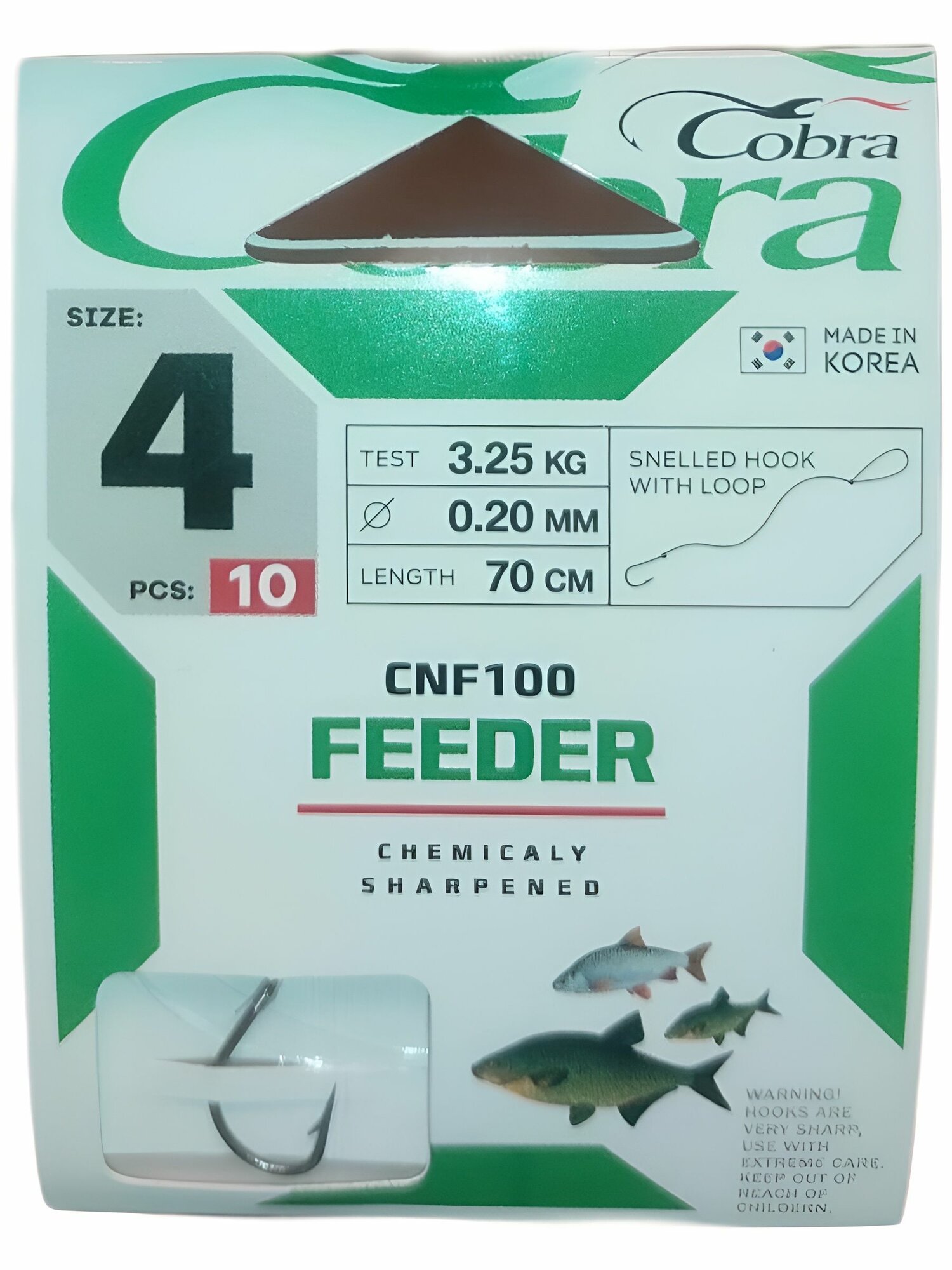 Крючки с поводком Cobra FEEDER 70cm , 0,20mm , разм.4, 10шт.