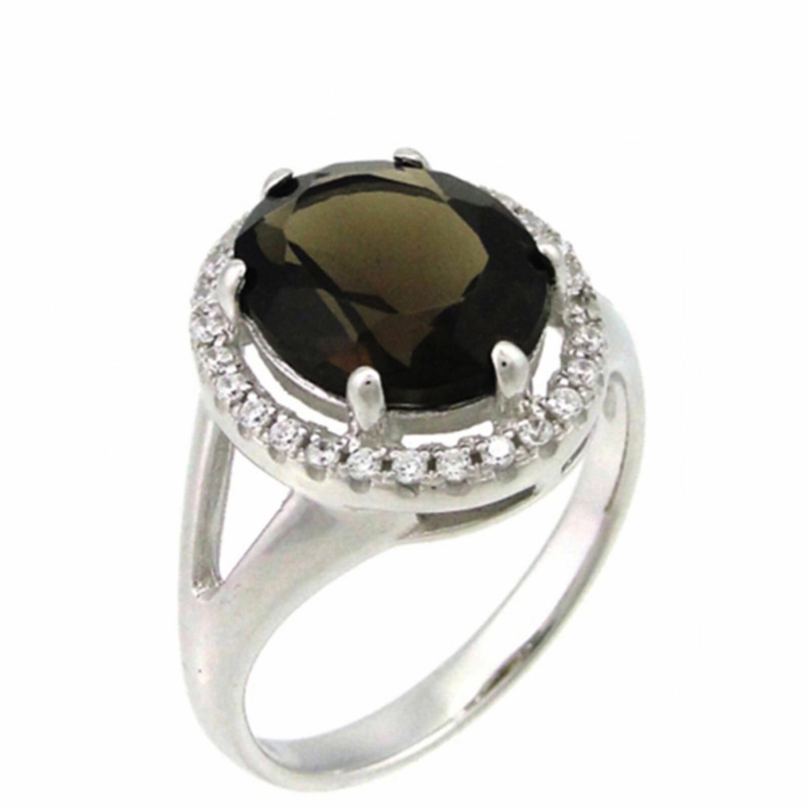 Кольцо тонкое, серебро, 925 проба, родирование, раухтопаз, фианит