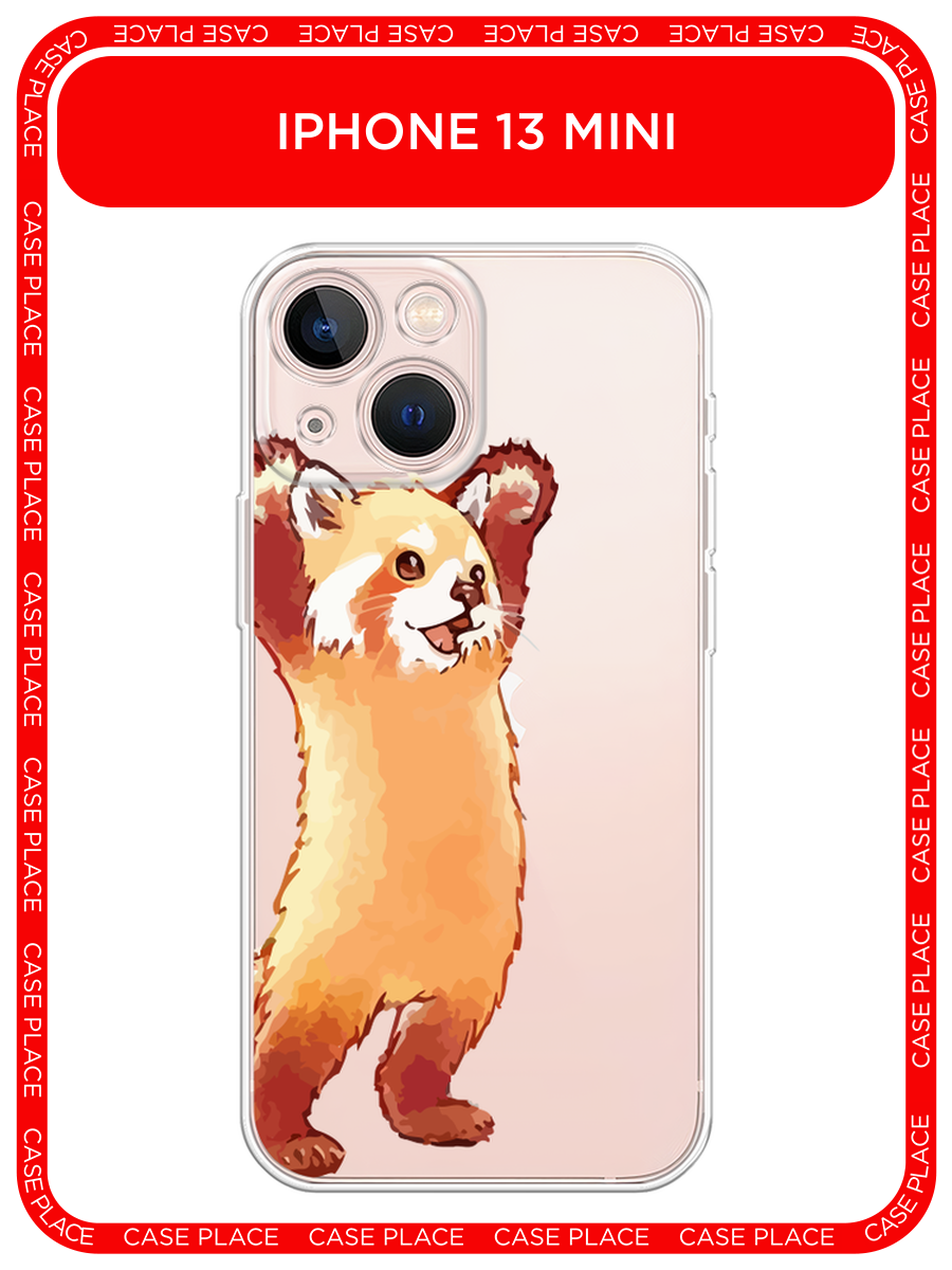 Чехол на Apple iPhone 13 mini / Айфон 13 мини с принтом Красная панда в полный рост, прозрачный