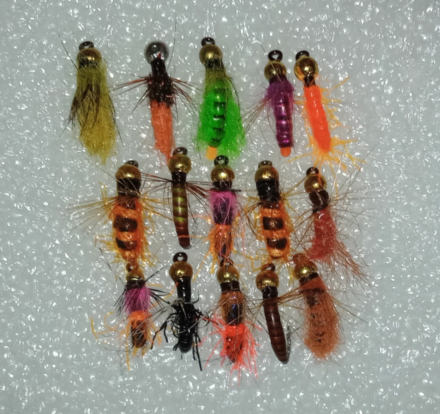 Мушки (мормышки) случайный набор из 15 штук для рыбалки на хариуса и ленка. Крючок No12 и No14. Микс