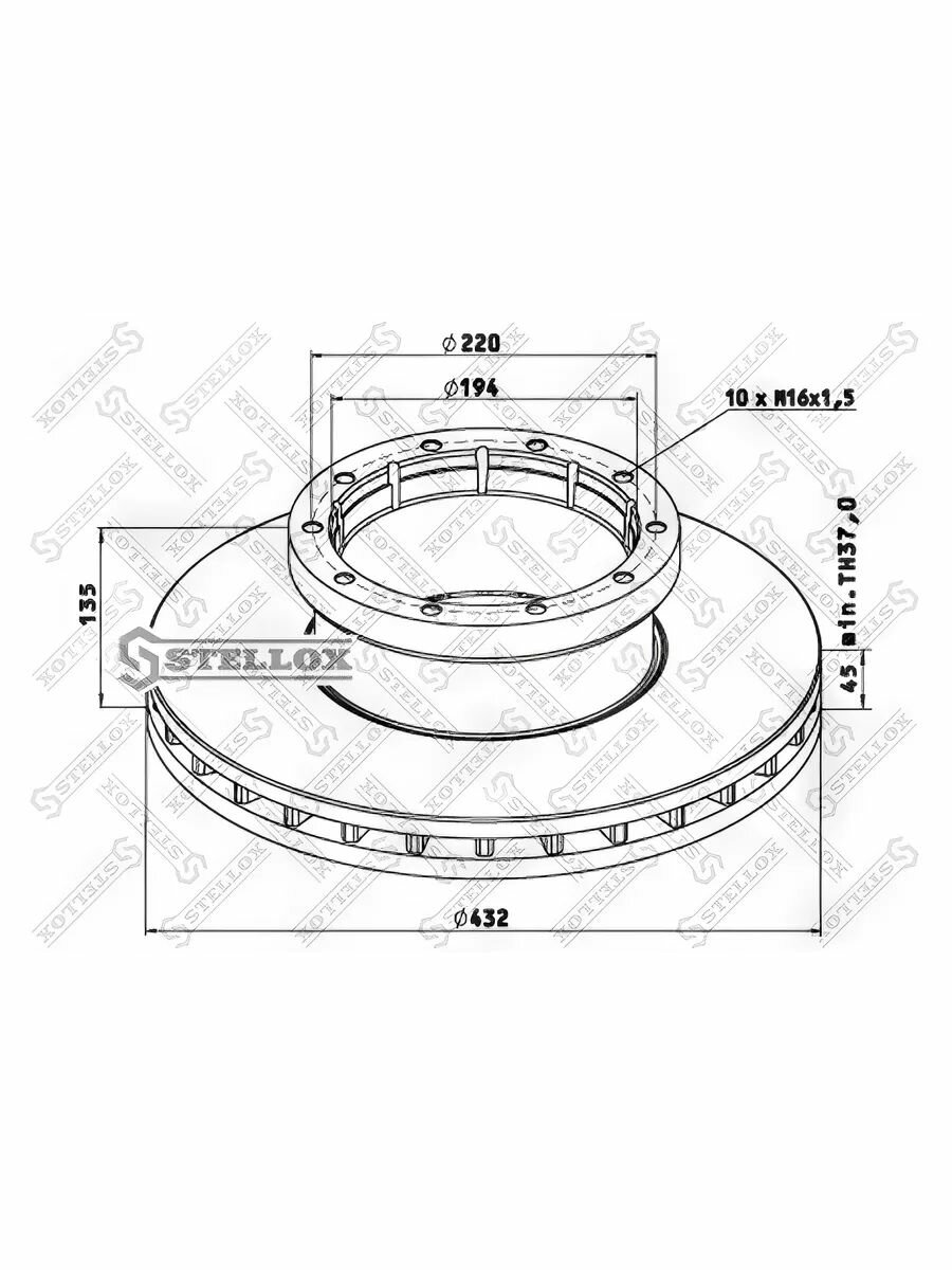 Диск тормозной артикул 8500753SX бренд Stellox. Дополнительно: 432 194x45 135 10n-220 M16x1.5. Omn Setra 215HD
