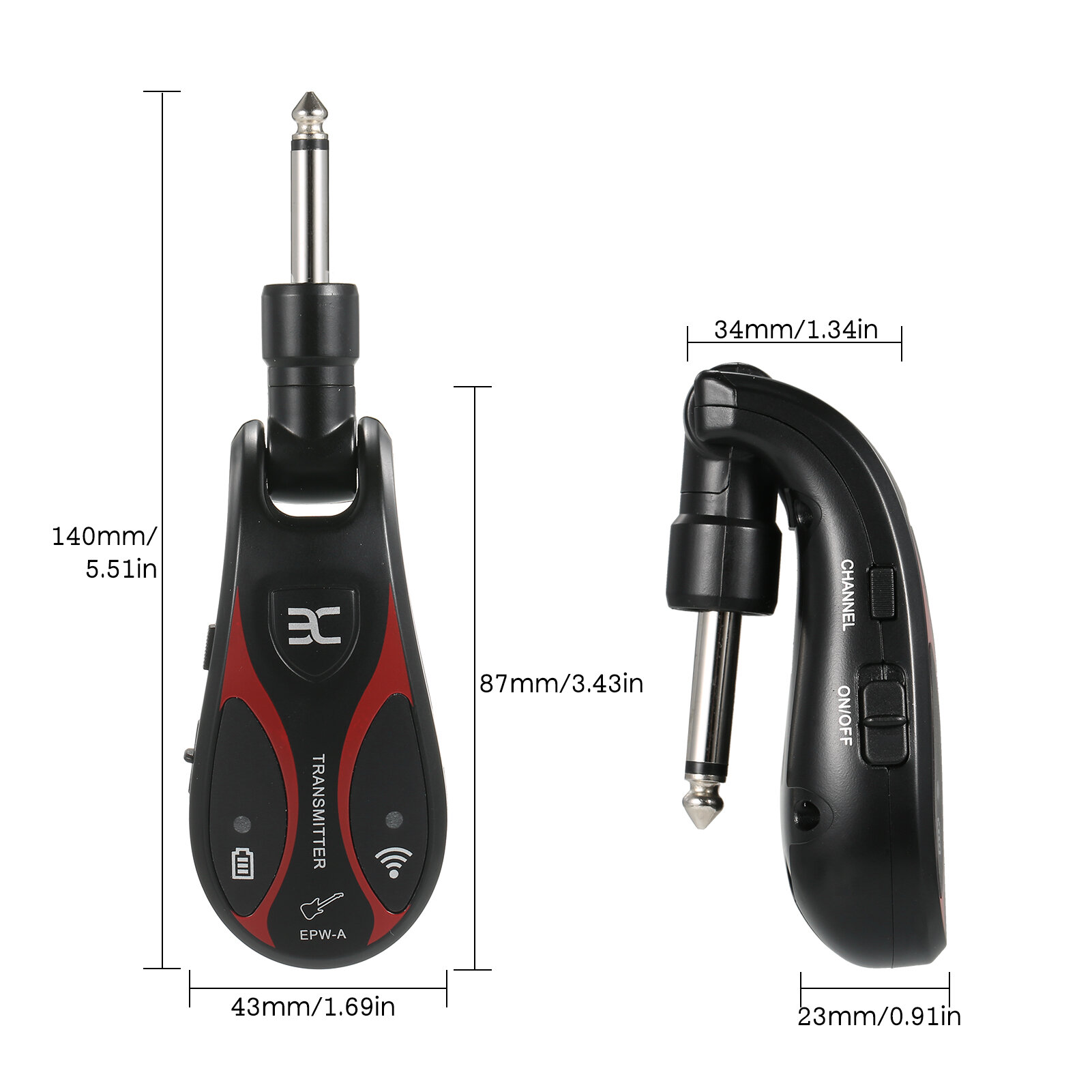 Беспроводная гитарная система ENO EPW-A, перезаряжаемый аудиопередатчик и приемник, разъем UHF 6,35 мм для усилителей для бас-гитары, аксессуары