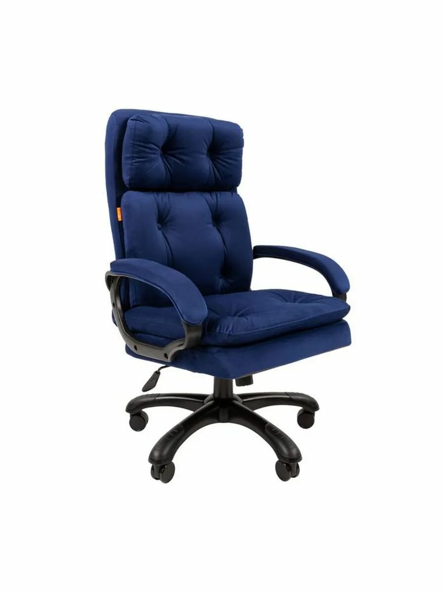 Кресло руководителя, офисное Крочет, на колесиках, с подголовником, 69,5х49х110.5 см, Синий, велюр