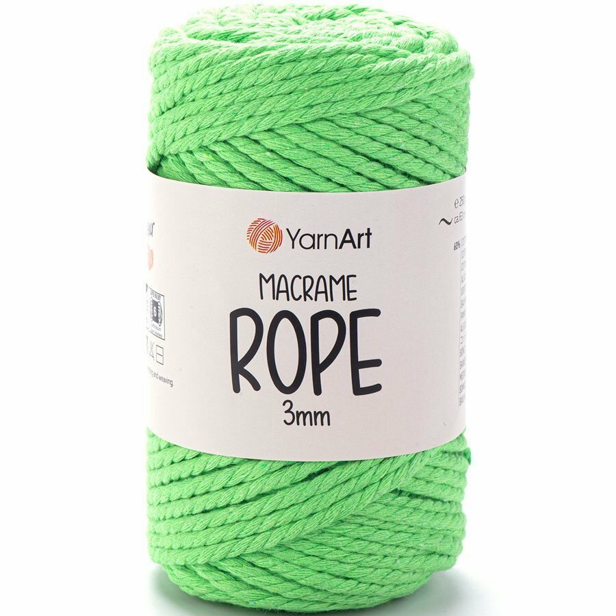Пряжа Yarnart MACRAME ROPE 3MM 802 яр. зеленый (4 мотка)