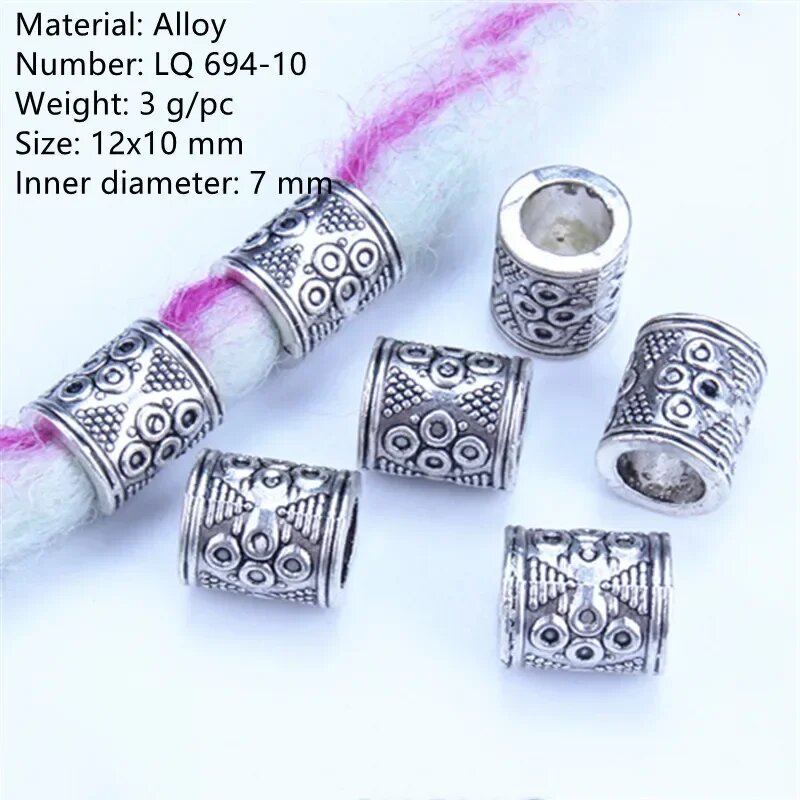 Бусины для волос и бороды, Alloy, 12x10 мм, Inner diameter: 7 мм, Color: 5pcs, NO.32