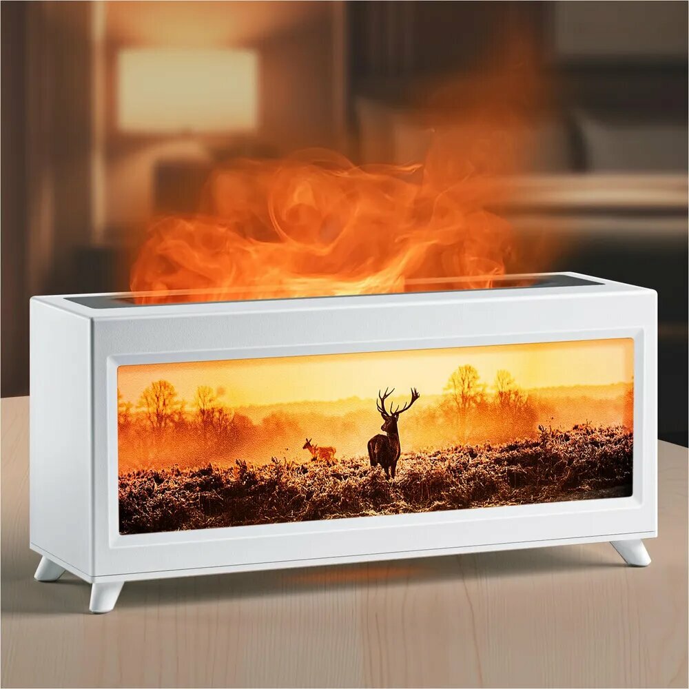Увлажнитель воздуха Увлажнитель пламени камина, красочный светильник, мини-диффузор для домашнего аромата, бесшумный работа_WTUU-JD-0005-B, белый