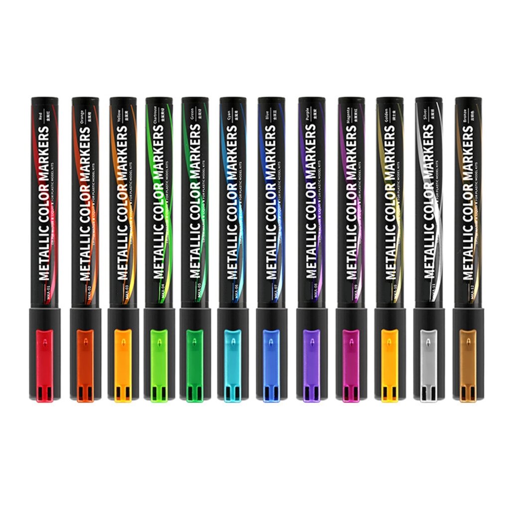 Набор из 12 Металлических Фломастеров Paint Pen Металлическая Ручка Metallic Marker Brush Pen для Вырезок, Изготовления Открыток Craft Painting