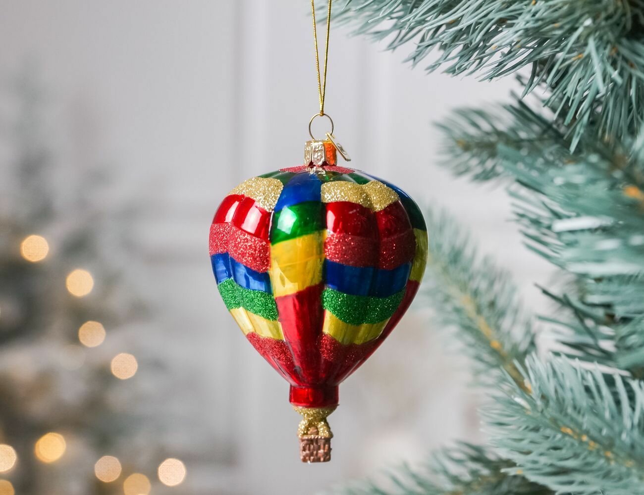 Ёлочная игрушка воздушный ШАР - прогулка над землёй, стекло, 9 см, Kurts Adler NB1142-3