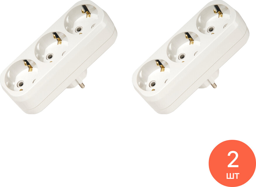 Разветвитель электрический сетевой Makel / Макел с заземлением, 3 розетки белый, 10033 / тройник (комплект из 2 шт)