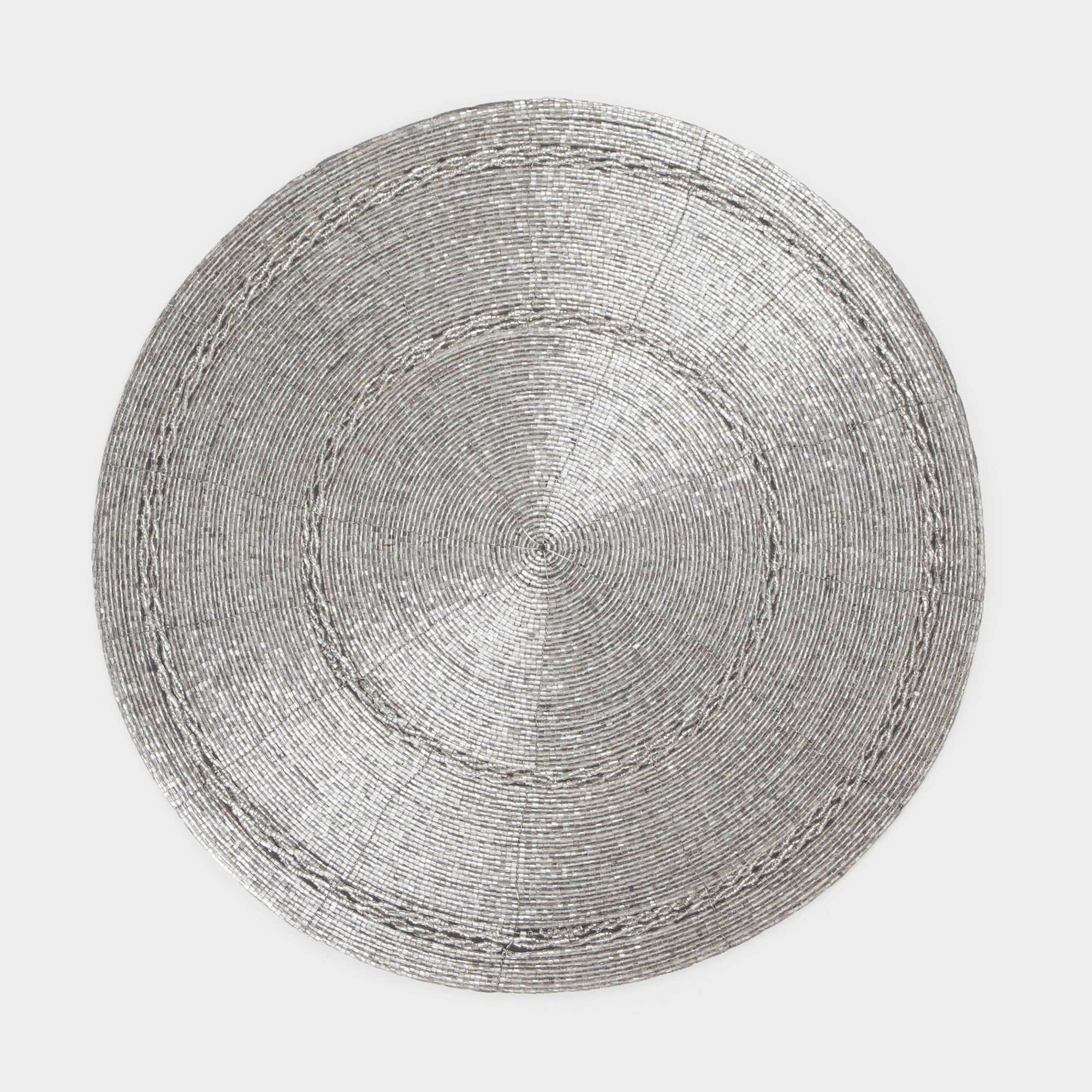 Салфетка под приборы, 36 см, бисер, круглая, светло-серебристая, Circle beads, Kuchenland