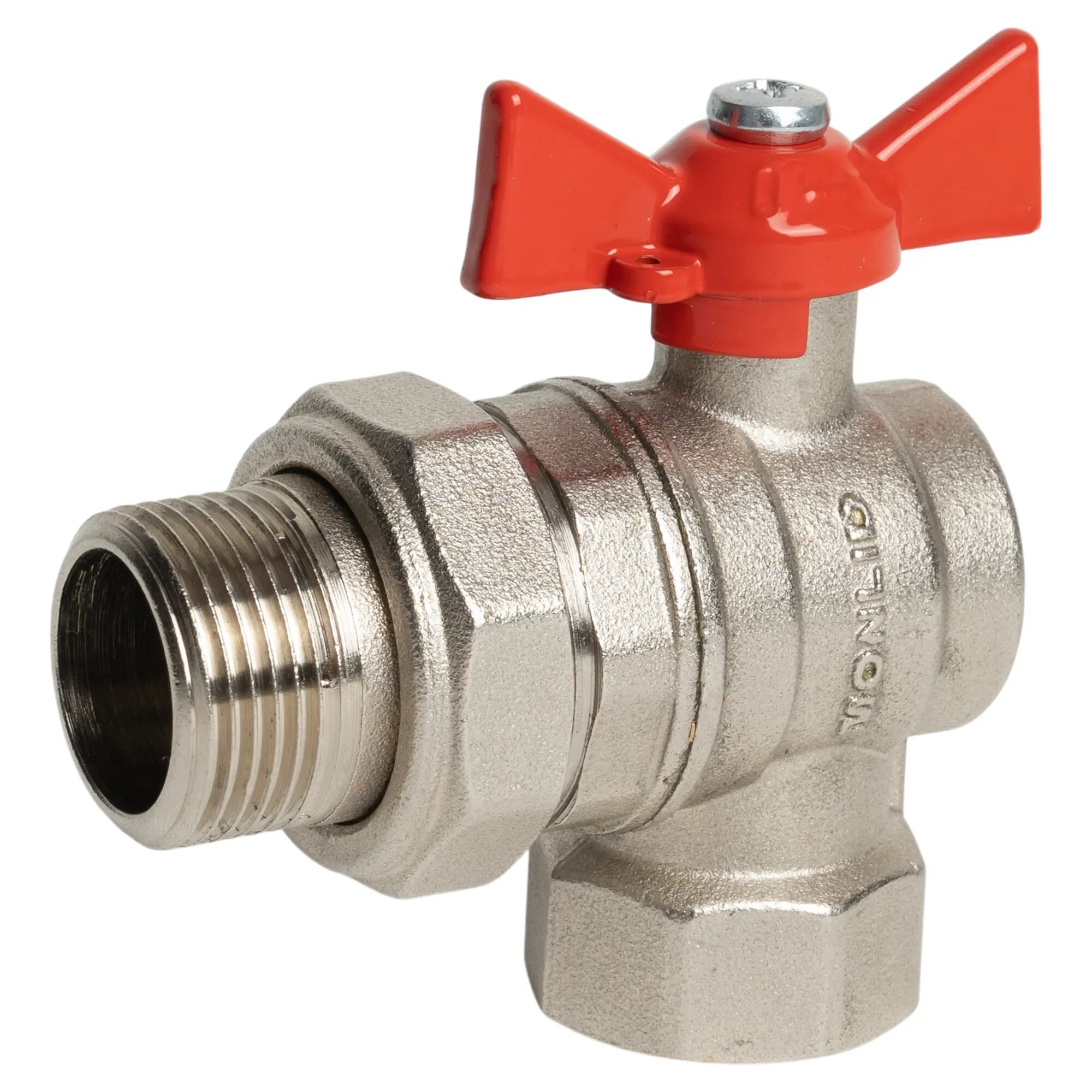 Кран шаровой с американкой угловой MONLID DN18 PN40 3/4 НР/ВР латунь ручка бабочка