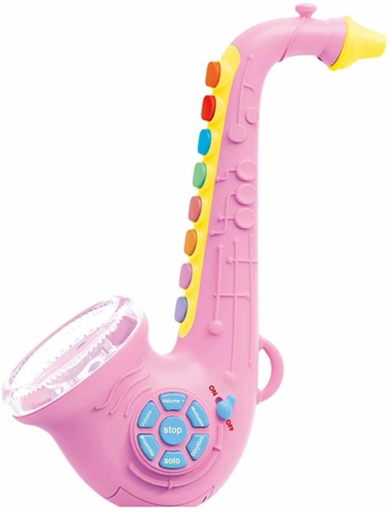 Саксофон игрушка с подсветкой и звуком, розовый, для детей 3-6 лет
