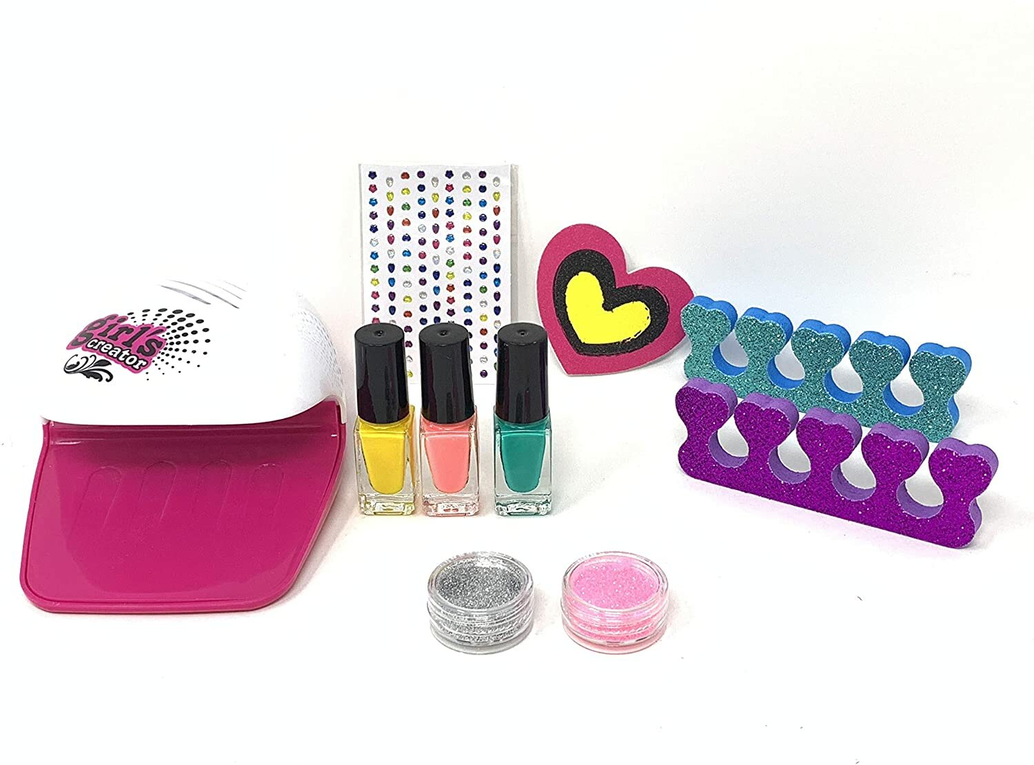 Набор для маникюра для девочек с сушилкой Unicorn - Набор с ароматическими наклеями для ногтей, безопасными глиттерными лаками для ногтей, пылесосом для ногтей, пилкой для маленьких девочек и подростков, 1 сушилка для ногтей, 3 водных глиттерных лака для