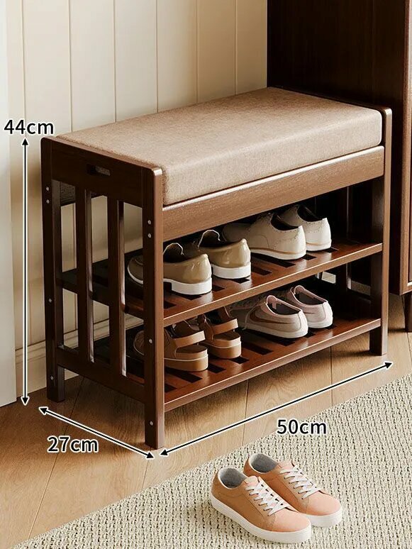 Обувница "Бамбук", бамбуковый корпус, трехъярусная, темно-коричневая