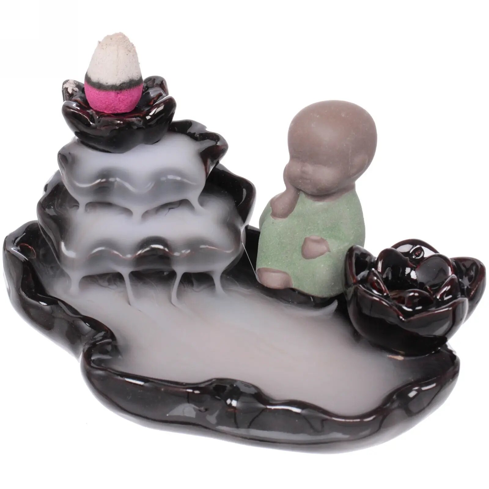 Подставка для стелющихся благовоний «Маленький Будда», керамика, эффект каскадного дыма, изящный дизайн