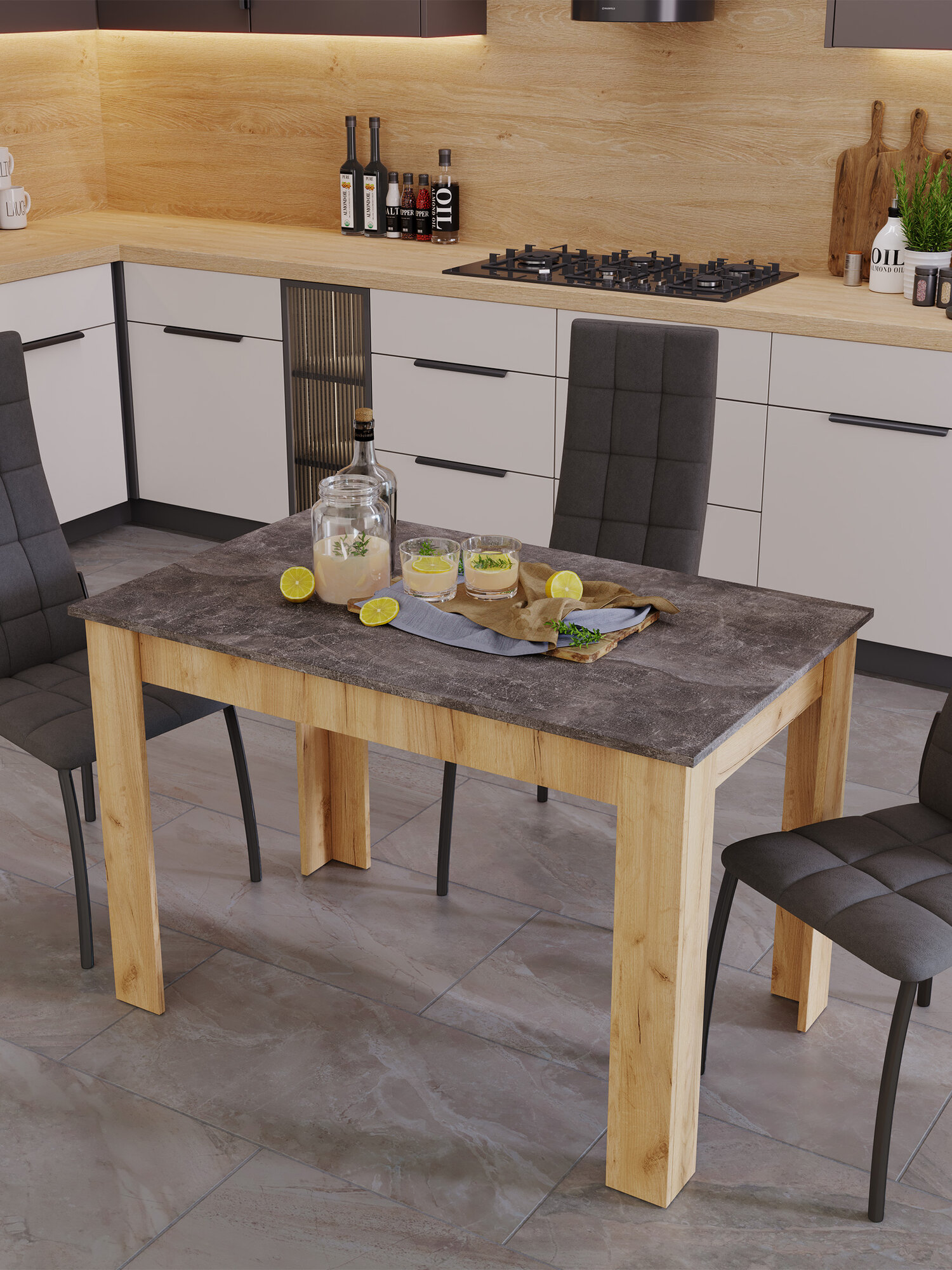 Обеденный стол Вегас тип 2, FRENT, дуб крафт золотой/ателье темный, (ДхШхВ) 110х67х73