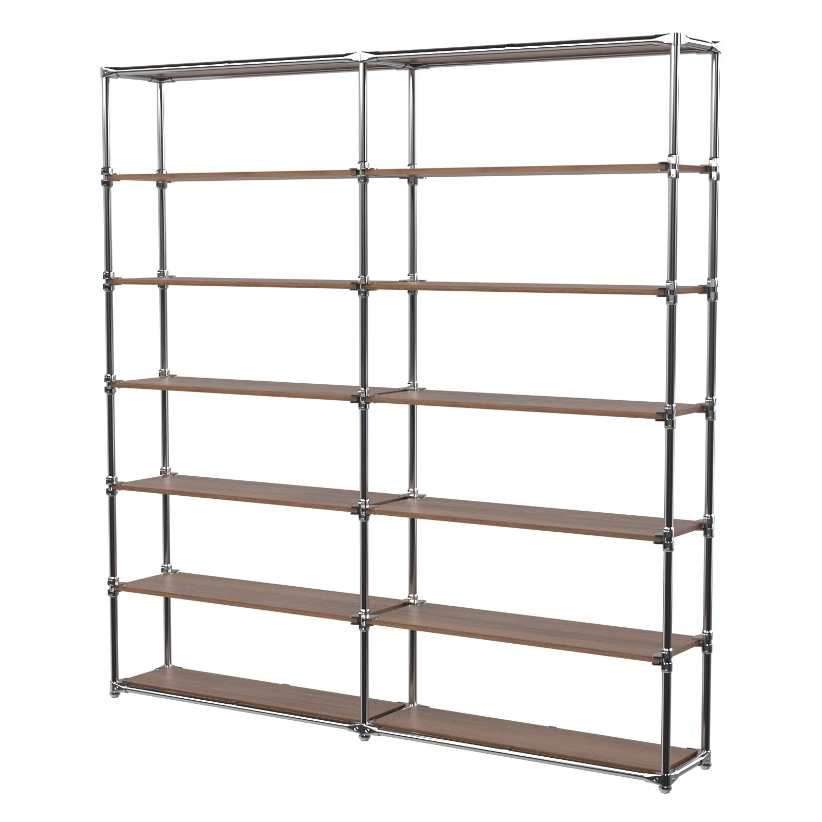 Пристенный торговый двух- секционный стеллаж лайт с пятью рядами полок ДСП №6, Орех