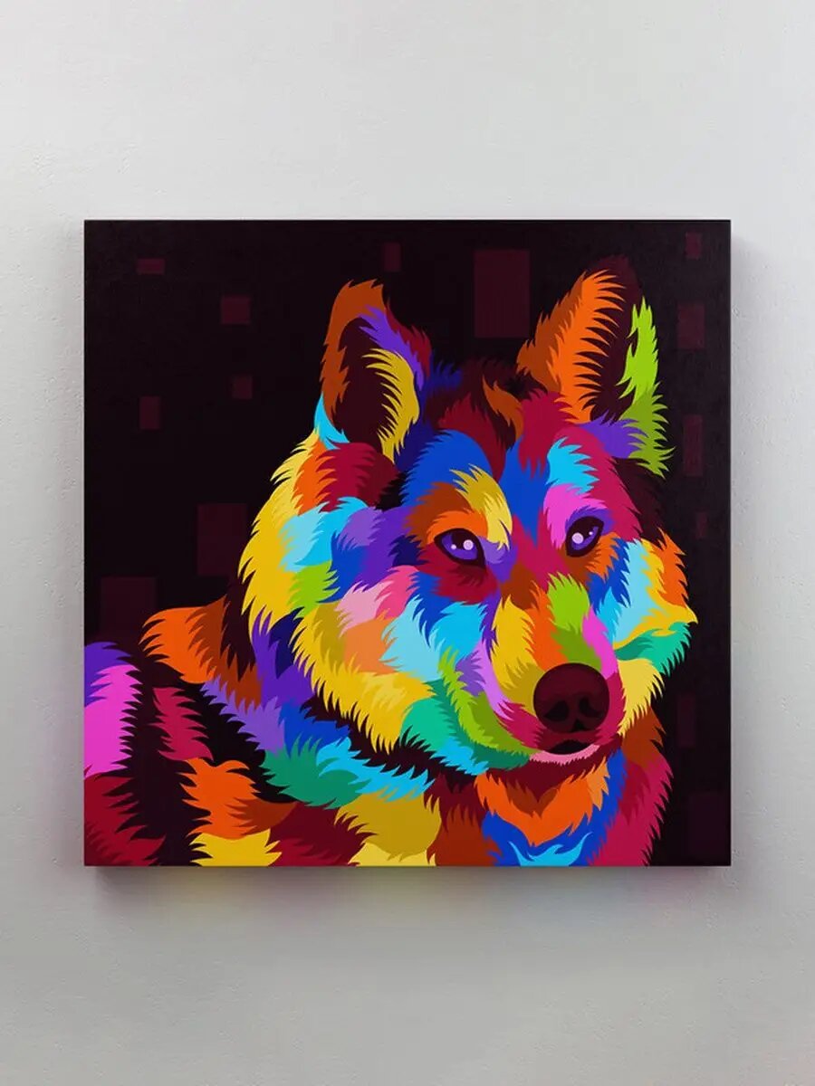 Интерьерная картина на холсте "Портрет в стиле поп-арт - немецкая овчарка" размер 35x35 см